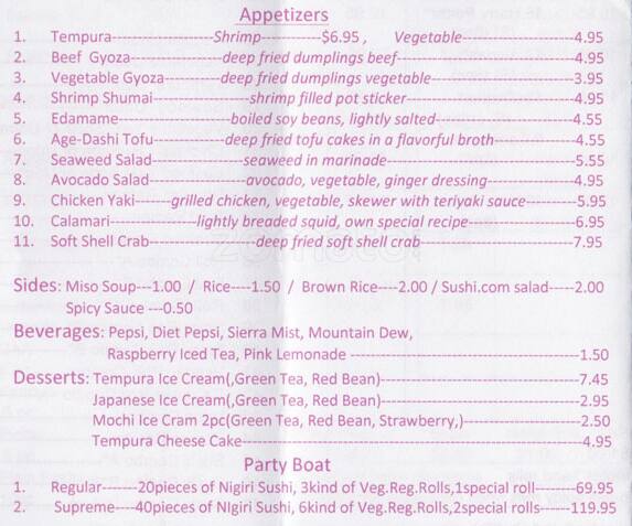 Menu at MIYA restaurant, Ann Arbor