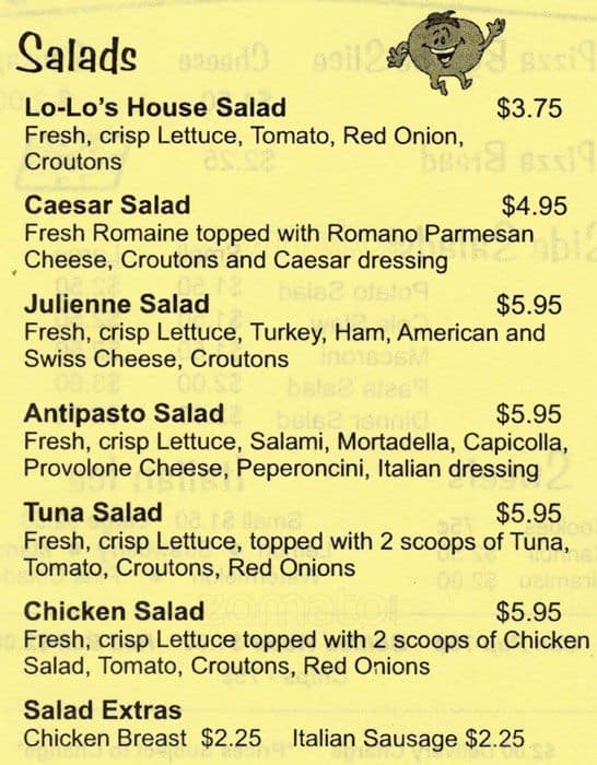 Menu at Lolo's Sub Shop pizzeria, Elmwood Park