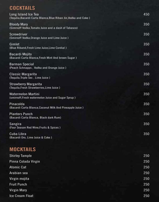 Menu at Baga Paralia Restaurant & Bar, Baga