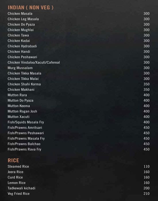 Menu at Baga Paralia Restaurant & Bar, Baga