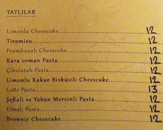 Carta de Hubble Cafe Coffee Cafe, Estambul