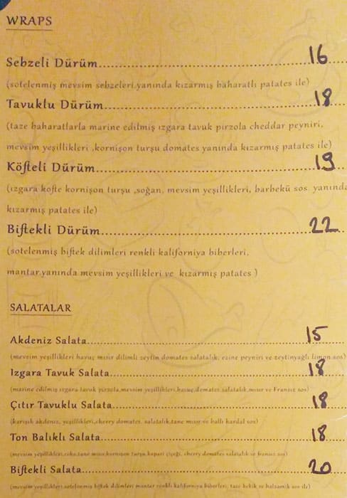 Menu at Hubble Cafe Restaurant, Istanbul