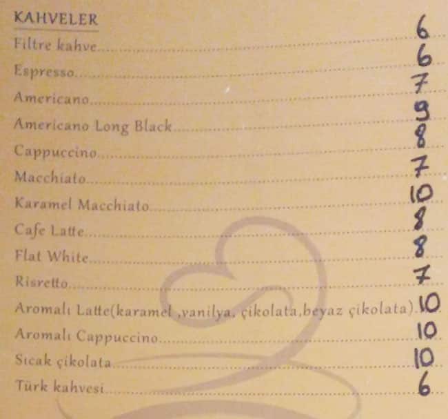 Menu at Hubble Cafe Restaurant, Istanbul