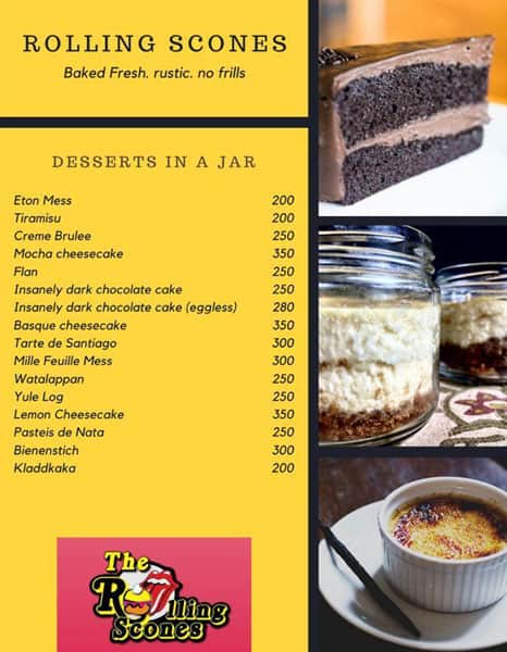 Menu of The Rolling Scones, Whitefield, Bangalore