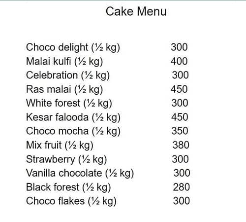 Menu of Angelic Bakery, Virar, Mumbai