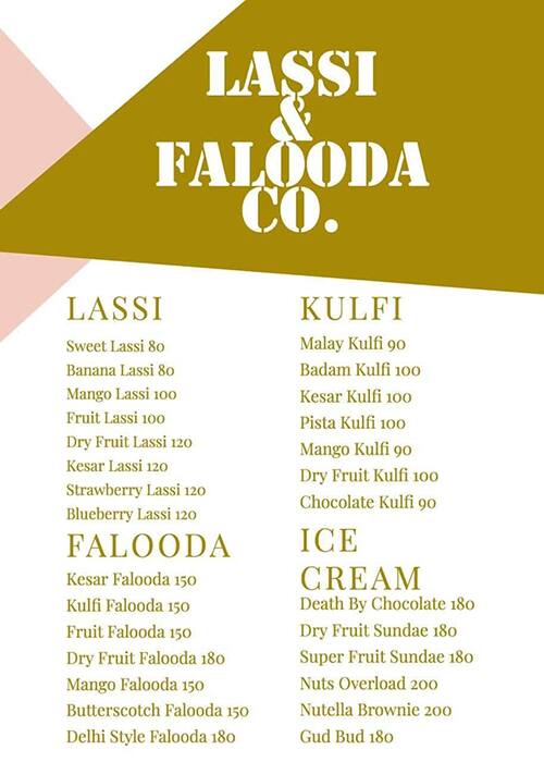 Menu of Lassi & Falooda Co, Khar, Mumbai