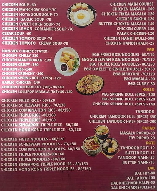 Menu of Wings Chinese Fast Food, Chakan, Pune