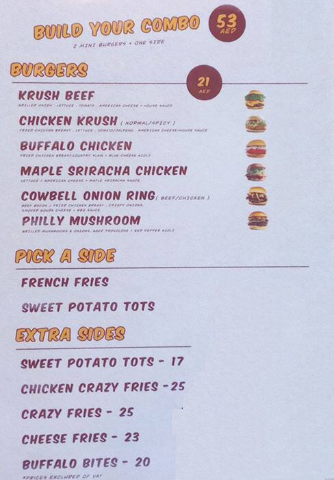 Menu of Krush Burger, Nad Al Sheba, Dubai