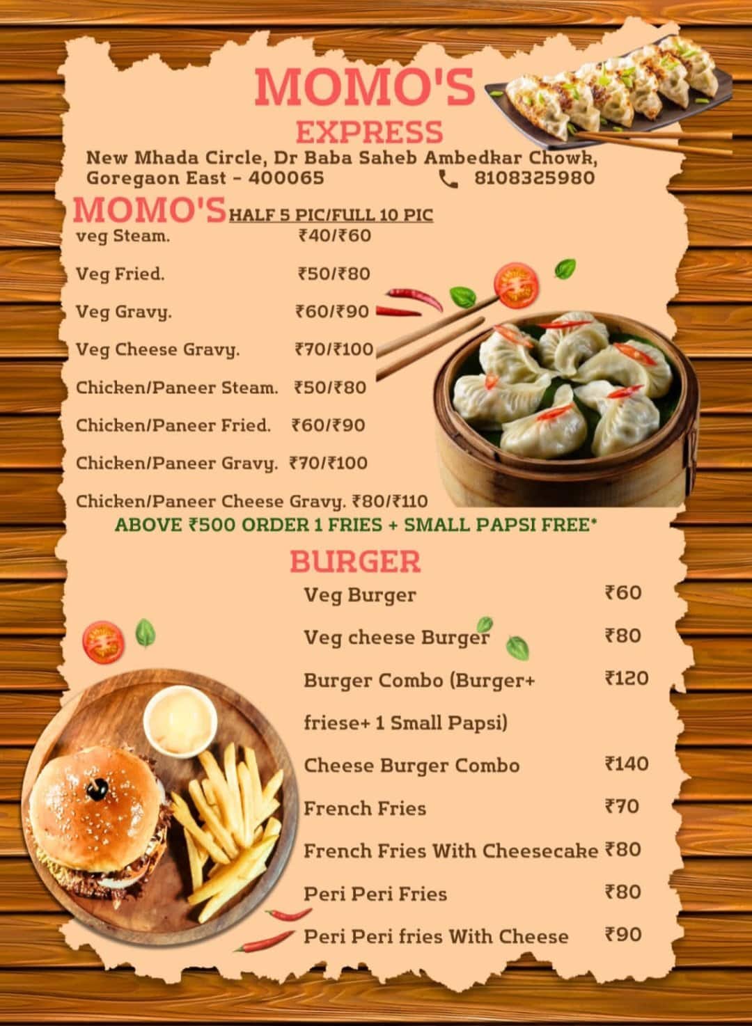 Menu of Momo's Express, Goregaon East, Mumbai