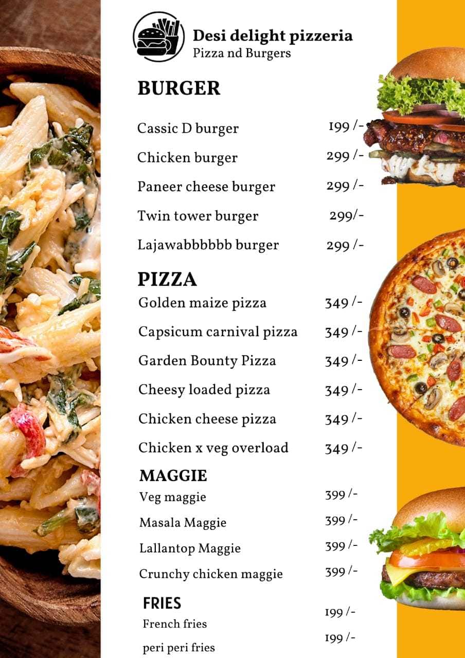 Menu of Desi Delight Pizzeria, HBR Layout, Bangalore