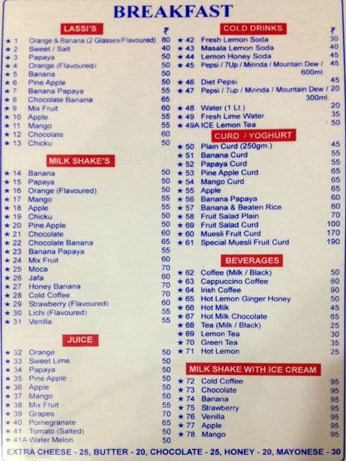 Blue Sky Cafe Menu, Menu for Blue Sky Cafe, New Market Area, Kolkata ...