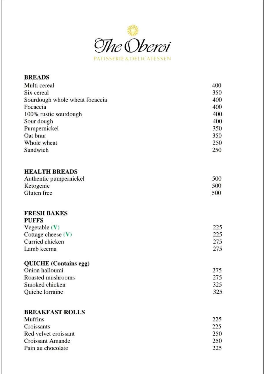 Menu of The Oberoi Patisserie and Delicatessen - The Oberoi Mumbai ...