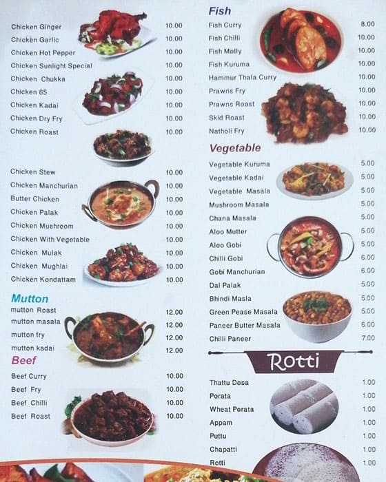 Menu at Sunlight Restaurant, Abu Dhabi, Backside Farook International ...