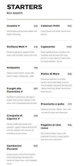 Menu at Portofino restaurant, Birmingham