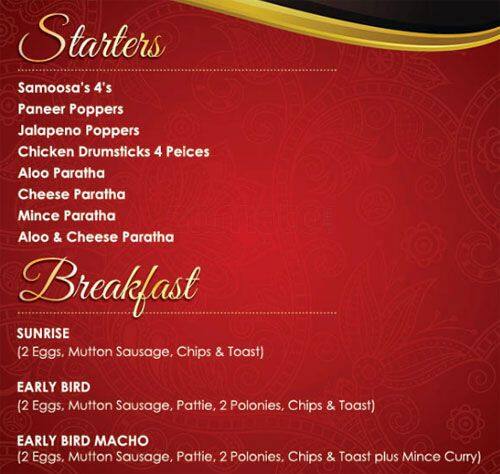 Menu at Swaadisht restaurant, Durban, 1