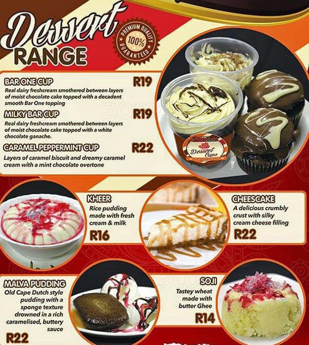 Menu at Swaadisht Foods Shallcross restaurant, Durban, 1
