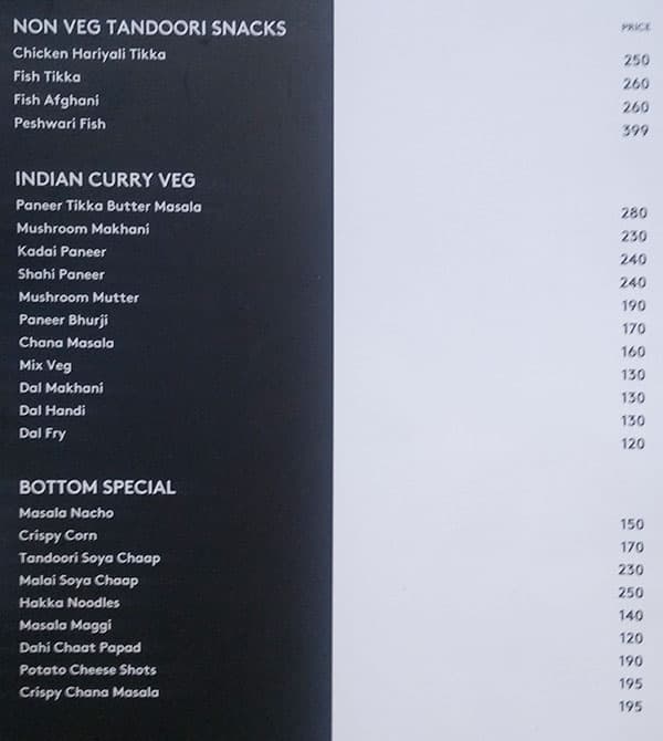 Menu at Bottoms Up, Chandigarh, sco 262