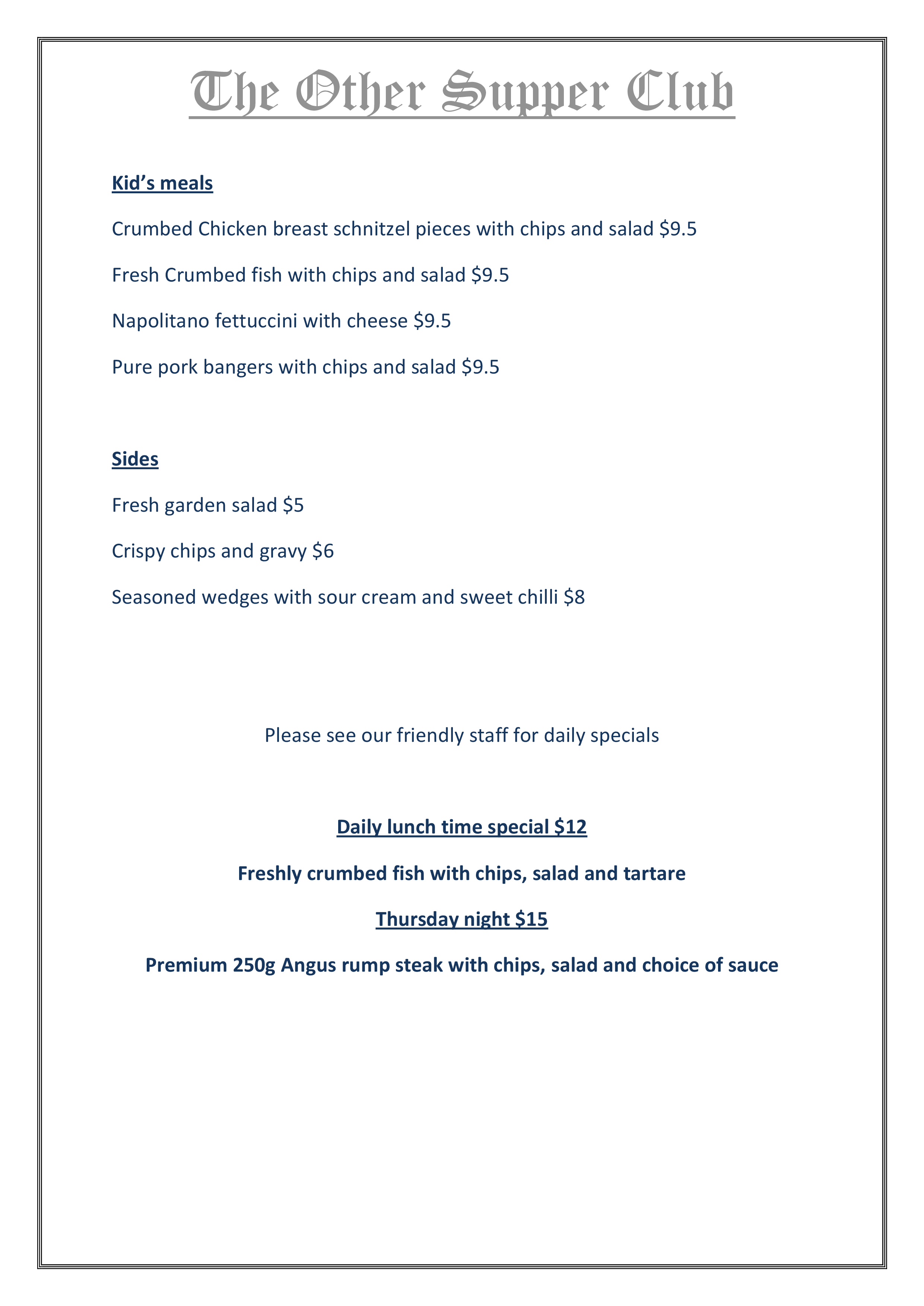 Menu at Coronation pub & bar, West Ipswich