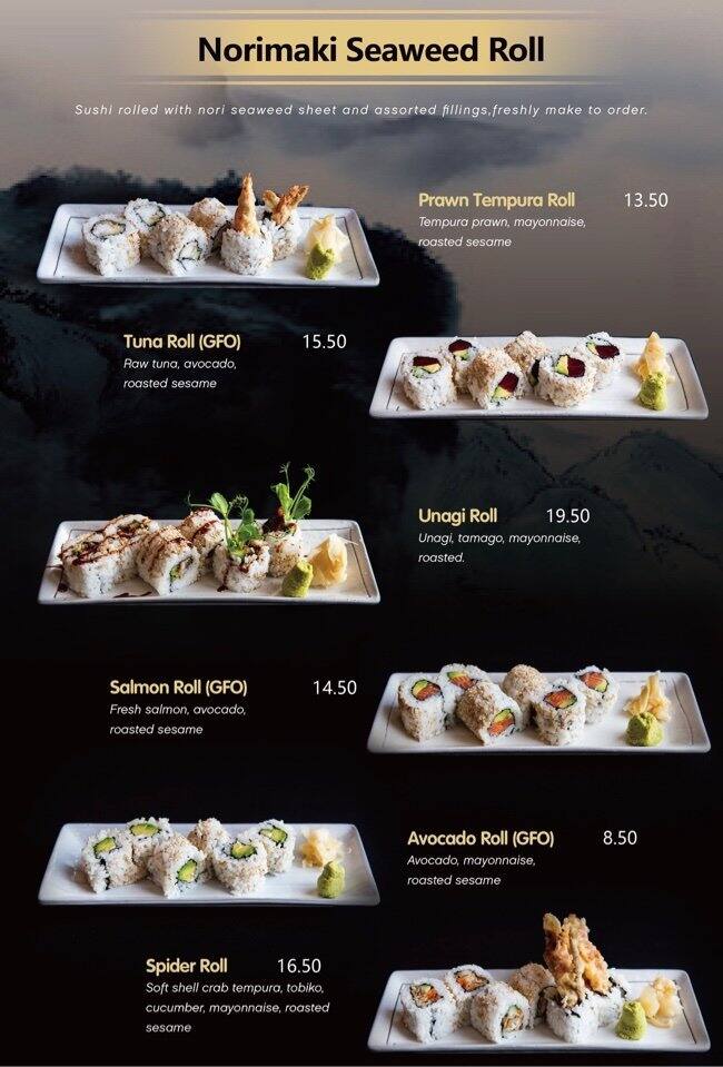 Menu at Hayashi Japanese Restaurant, Applecross