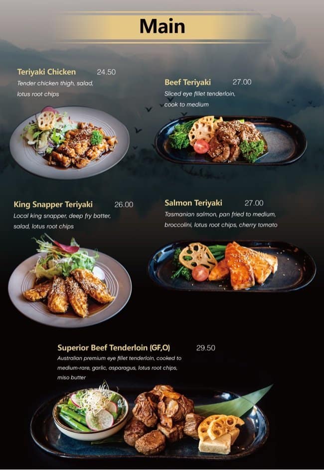 Menu at Hayashi Japanese Restaurant, Applecross