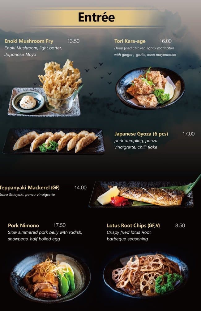 Menu at Hayashi Japanese Restaurant, Applecross