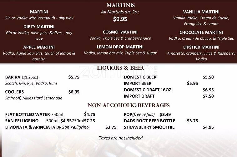 Menu at Napoli's Café, Ottawa