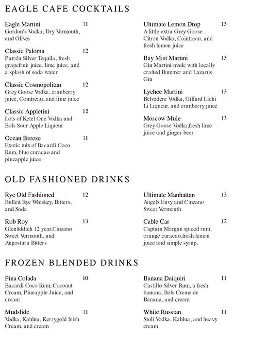 Menu at Eagle Cafe, San Francisco, Pier 39