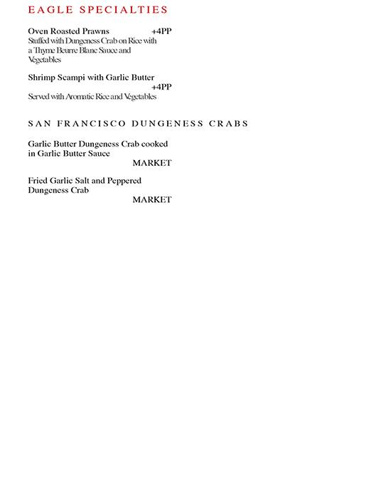 Menu at Eagle Cafe, San Francisco, Pier 39
