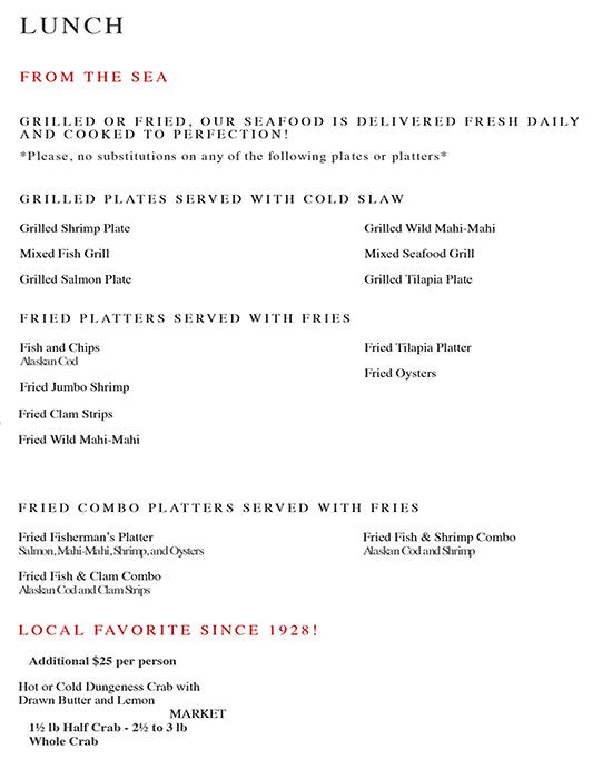 Menu at Eagle Cafe, San Francisco, Pier 39