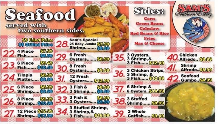 Menu at Sam's Southern Eatery restaurant, Tulsa, E 11th St