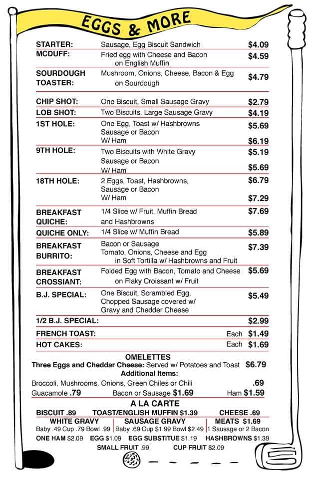 Menu at Duffer's cafe, Bella Vista