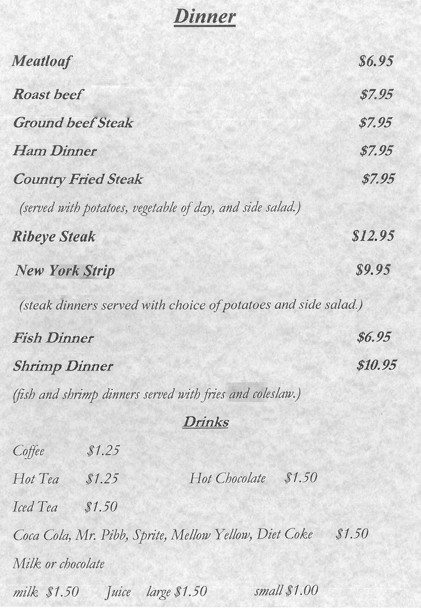 Menu At Whistle Stop Cafe Buckhannon
