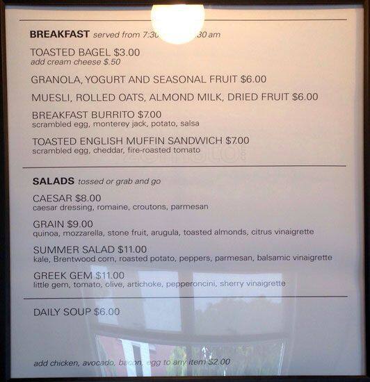 Menu at TRANSIT Cafe, San Francisco
