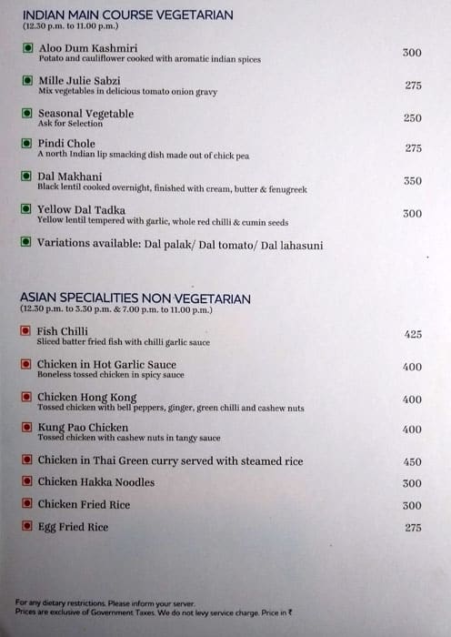 Menu at Oasis, Country Inn & Suits, Mussoorie