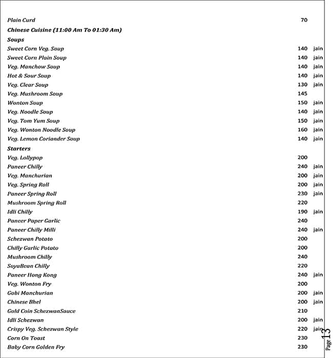 Menu at Cafe Vrindavan Pure Vegetarian, Navi Mumbai