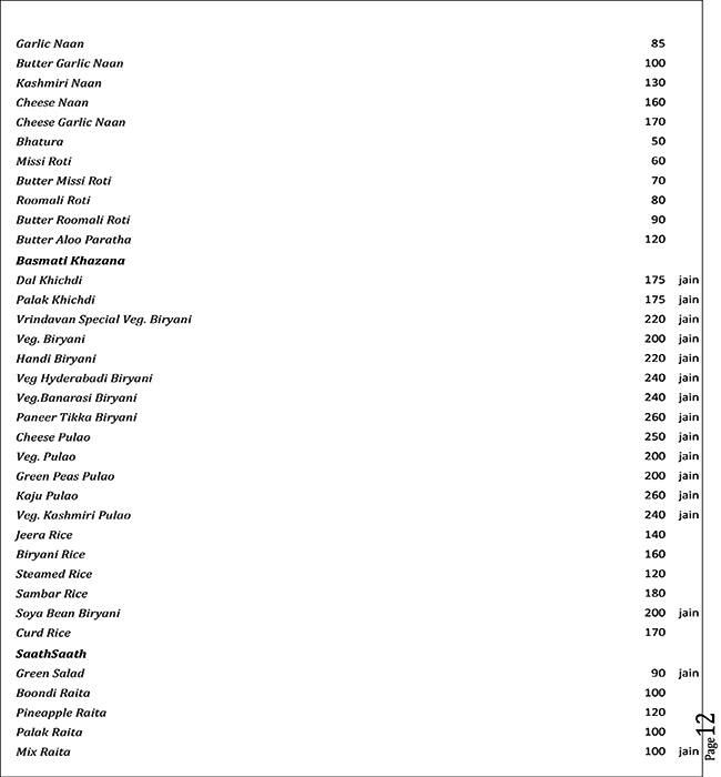 Menu at Cafe Vrindavan Pure Vegetarian, Navi Mumbai