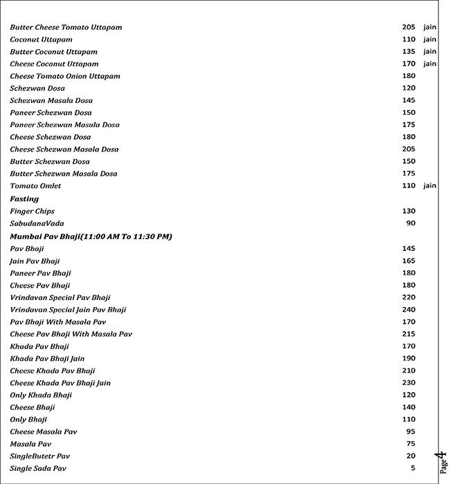Menu at Cafe Vrindavan Pure Vegetarian, Navi Mumbai