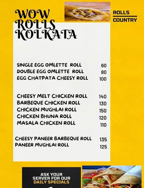 Menu of Wow Roll Kolkata, Badlapur, Thane