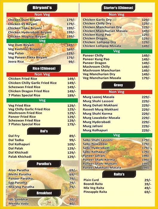 Menu of 7 Plates Kitchen, Kondhwa, Pune