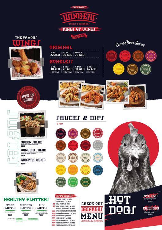 Menu of Wingers, Jumeirah Lake Towers (JLT), Dubai