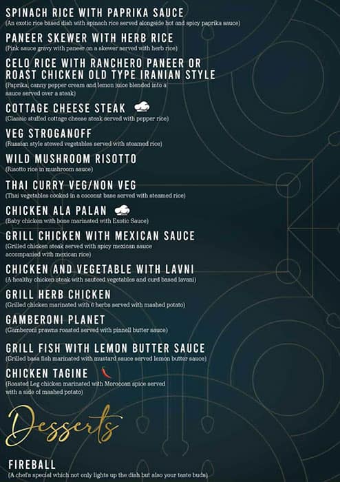 Menu at DYCE, Bengaluru