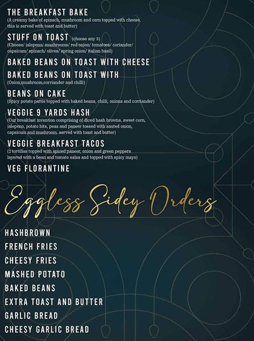 Menu at DYCE, Bengaluru