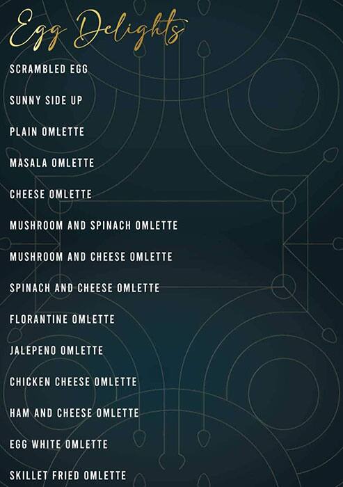 Menu at DYCE, Bengaluru