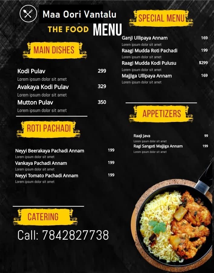Menu of Maa Oori Vantalu, Kukatpally, Hyderabad