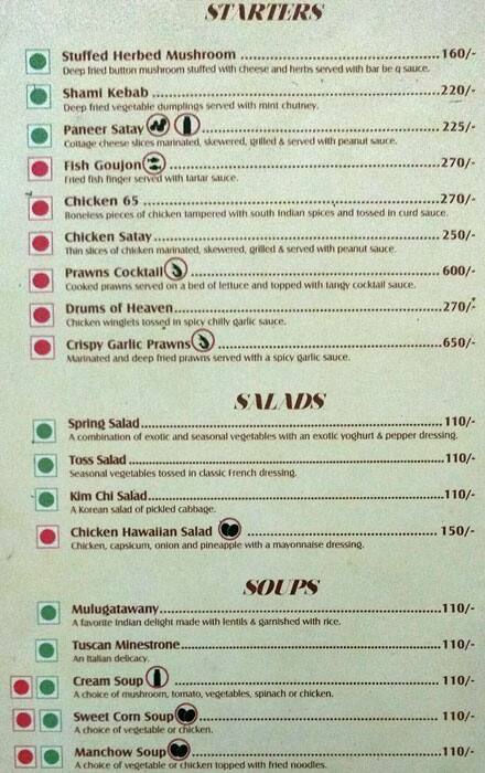 Menu at Zodiac, Visakhapatnam, 47 - 10 - 34&35 Sri Kanya Road