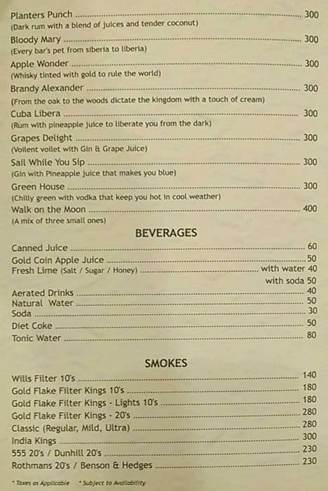 Rafters Menu, Menu for Rafters, Nehru Stadium, Coimbatore - Zomato