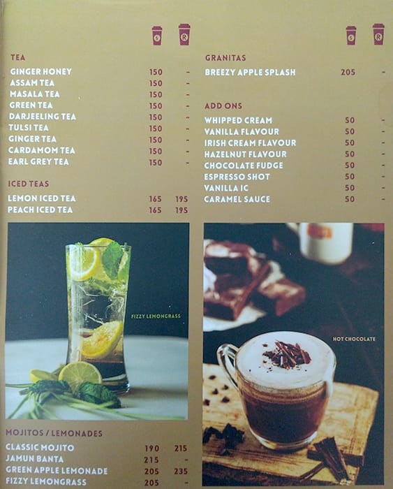 Menu at Barista, Chennai, No M