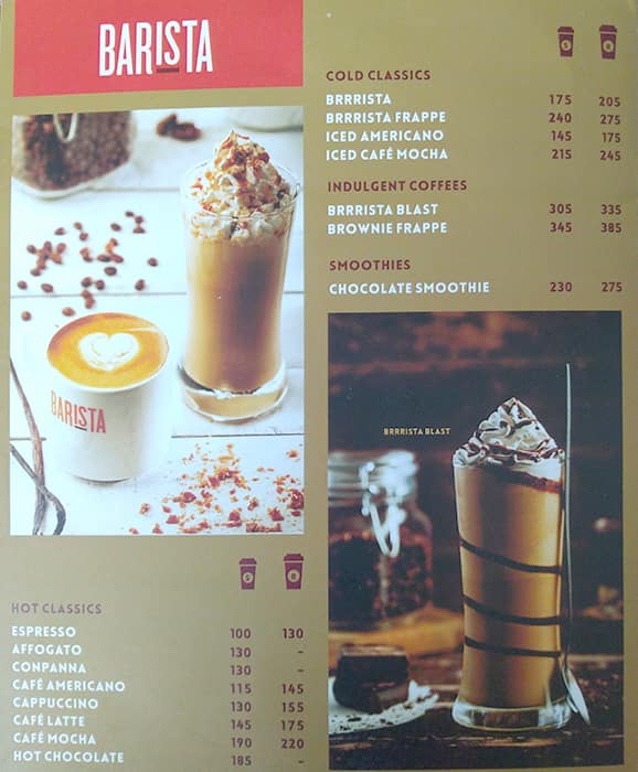Menu at Barista, Chennai, No M