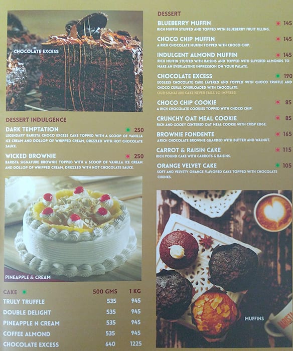 Menu at Barista, Chennai, No M
