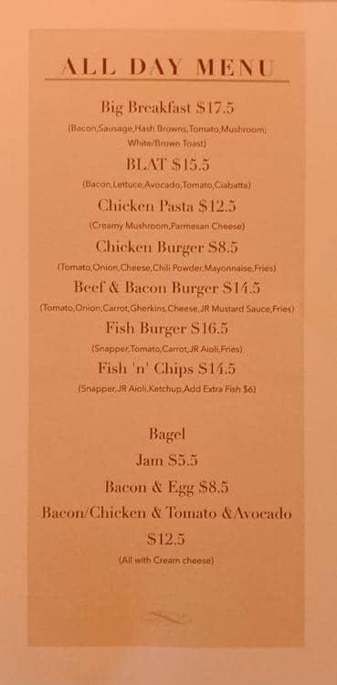 Menu at Station Cafe, Auckland